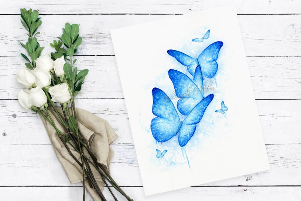 Blue Butterfly Print Butterflies Print Watercolor Butterfly | Etsy