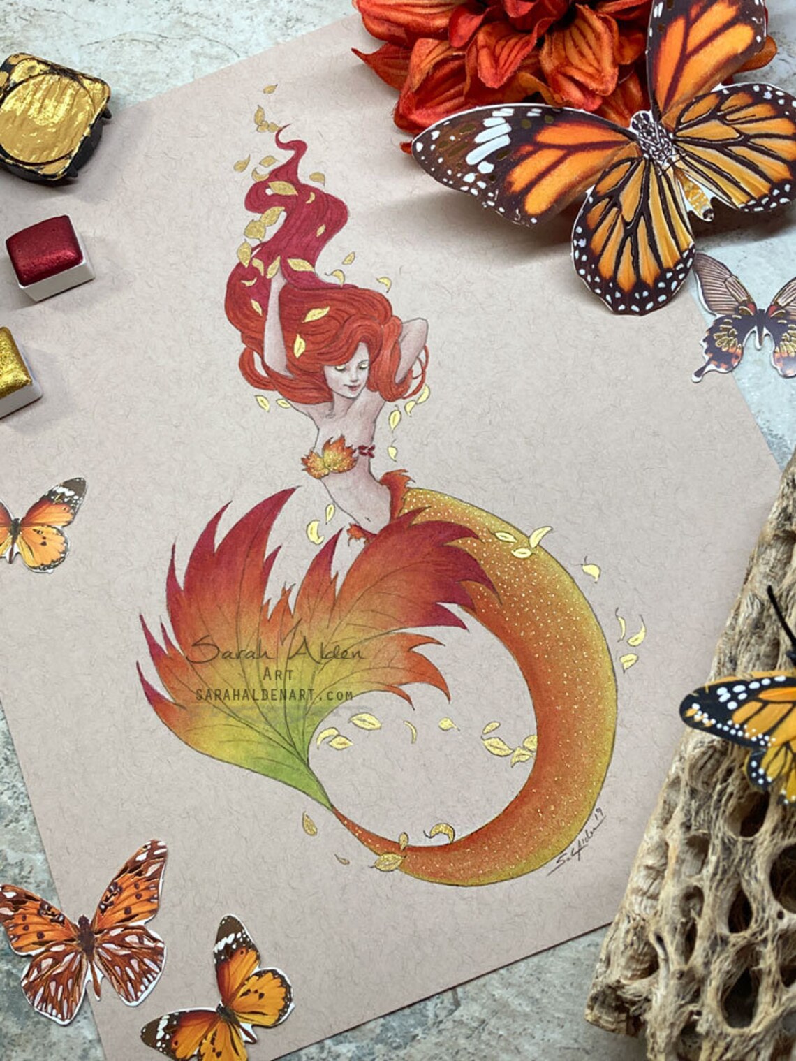 Autumn Mermaid Art Fantasy Print Fall Mermaid Painting Wall | Etsy