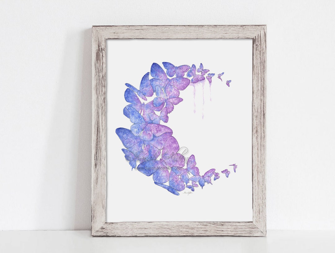 Moon Butterfly Art, Watercolor Butterfly Painting, Butterfly Print ...