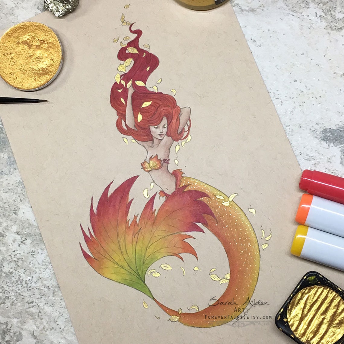 Autumn Mermaid Art Fantasy Print Fall Mermaid Painting Wall | Etsy
