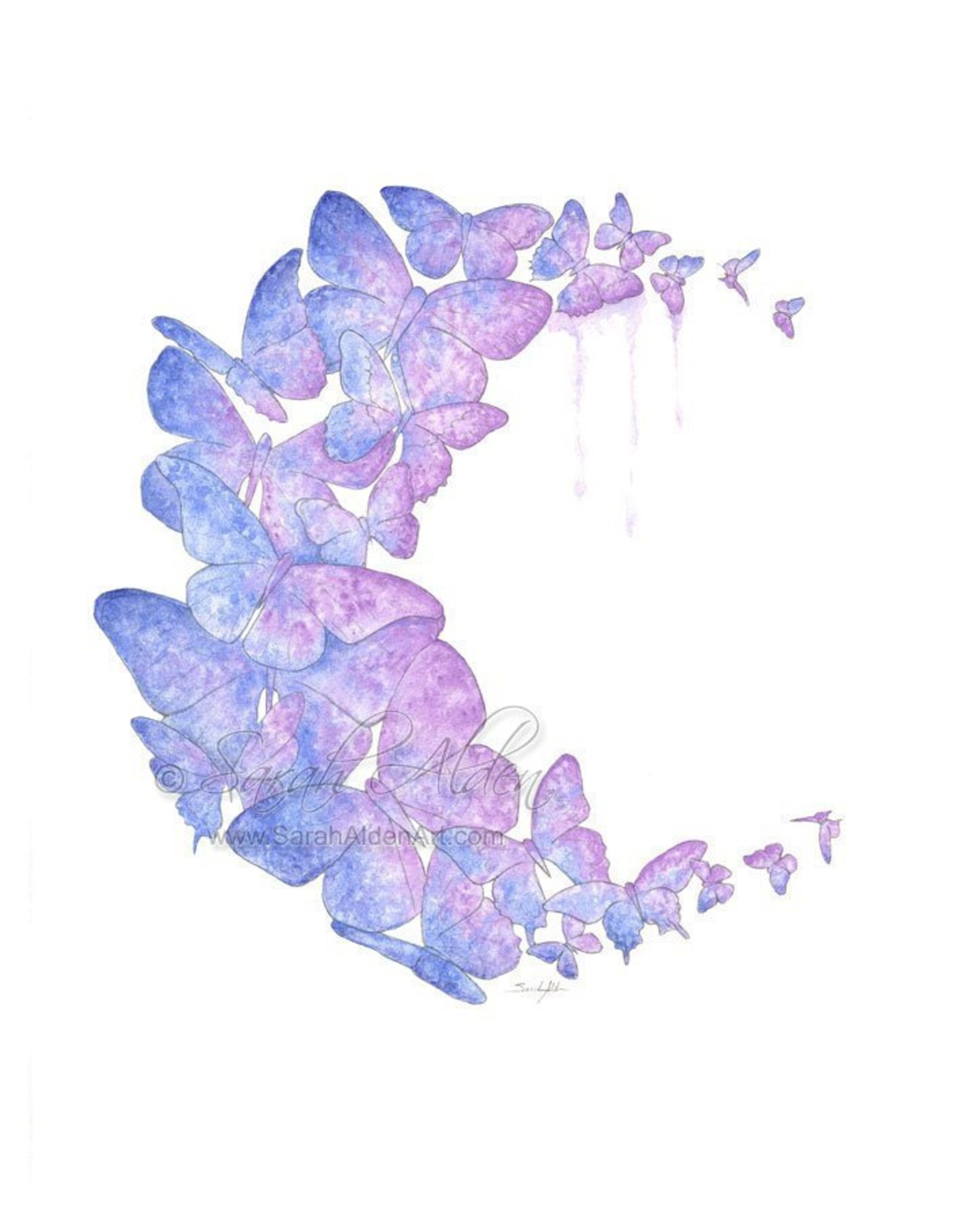 Moon Butterfly Art Watercolor Butterfly Painting Wall - Etsy