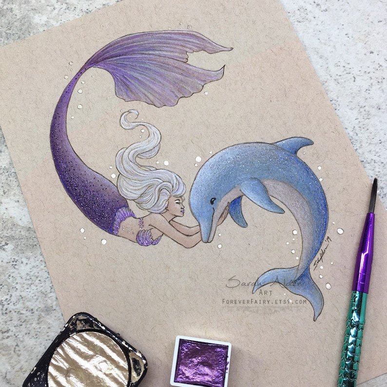 Dolphin Mermaid Art Dolphin Print Original Mermaid Painting - Etsy