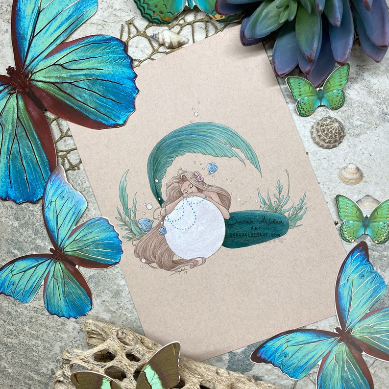Pearl Mermaid Art, Teal Mermaid Print, Mermaid Nursery Art, Cute ...