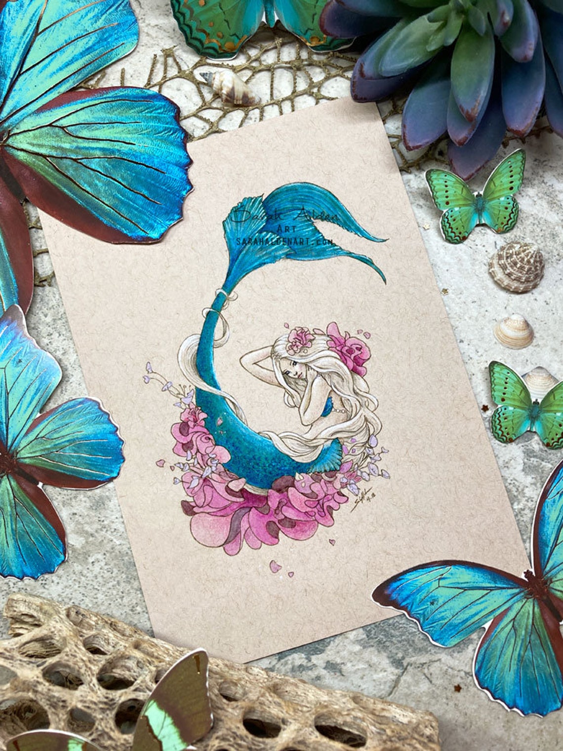 Flower Mermaid Art, Little Mermaid Print, Original Mermaid Painting ...