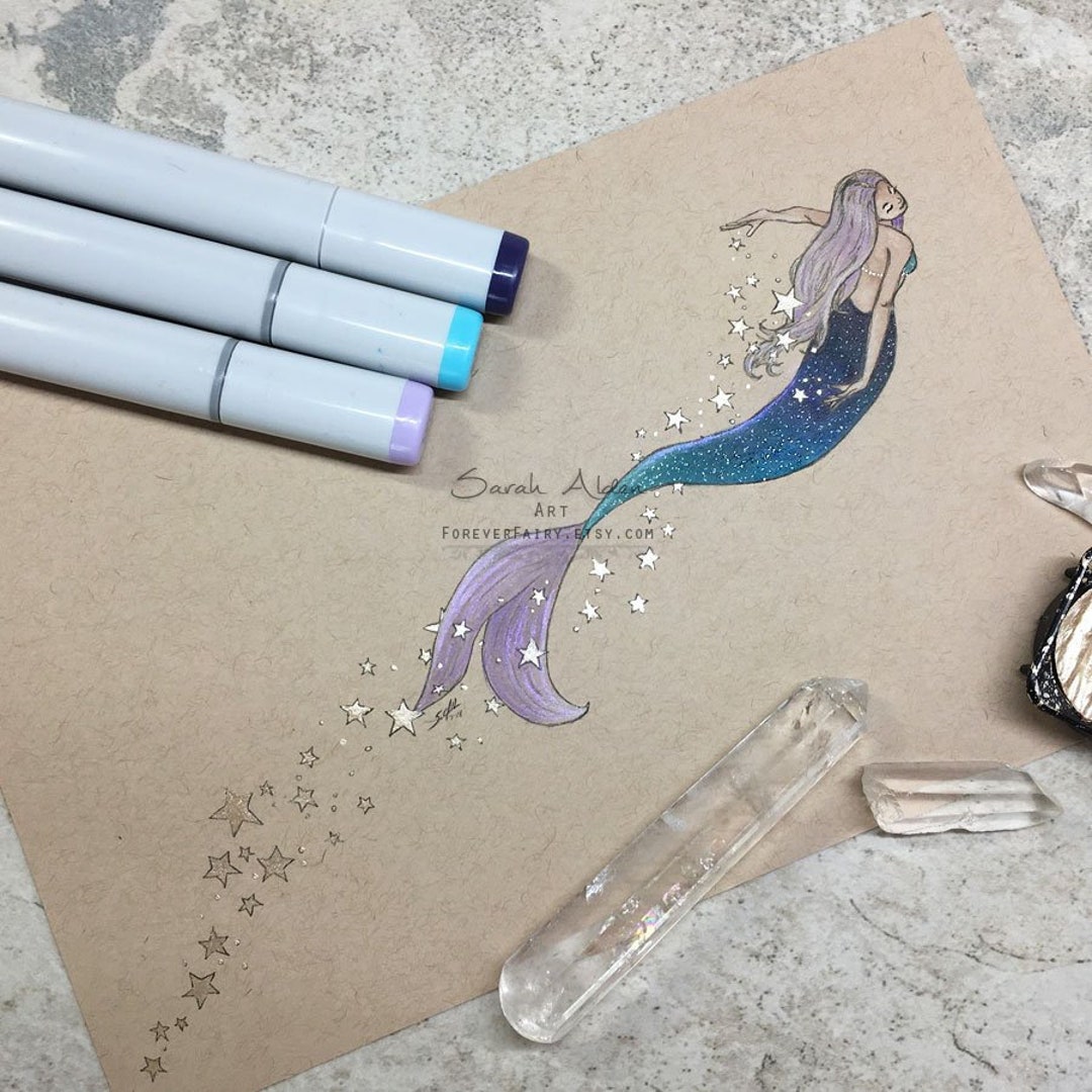 Galaxy Mermaid Print, Little Mermaid Art Wall Decor 5x7, Star Mermaid ...