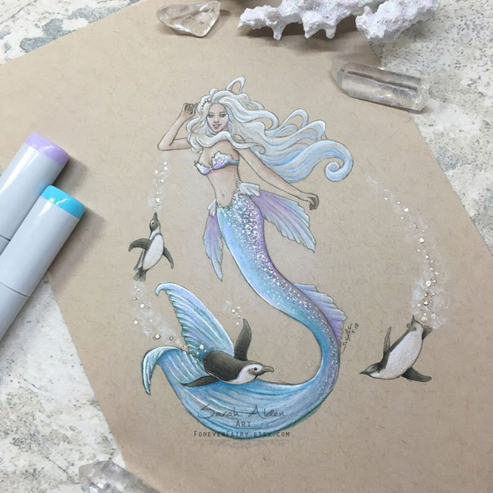 Penguin Mermaid Art Mermaid Print Penguin Art Little | Etsy
