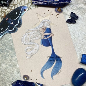 Star Mermaid Print, Fantasy Art Print, Dreamy Mermaid Art, Whimsical ...