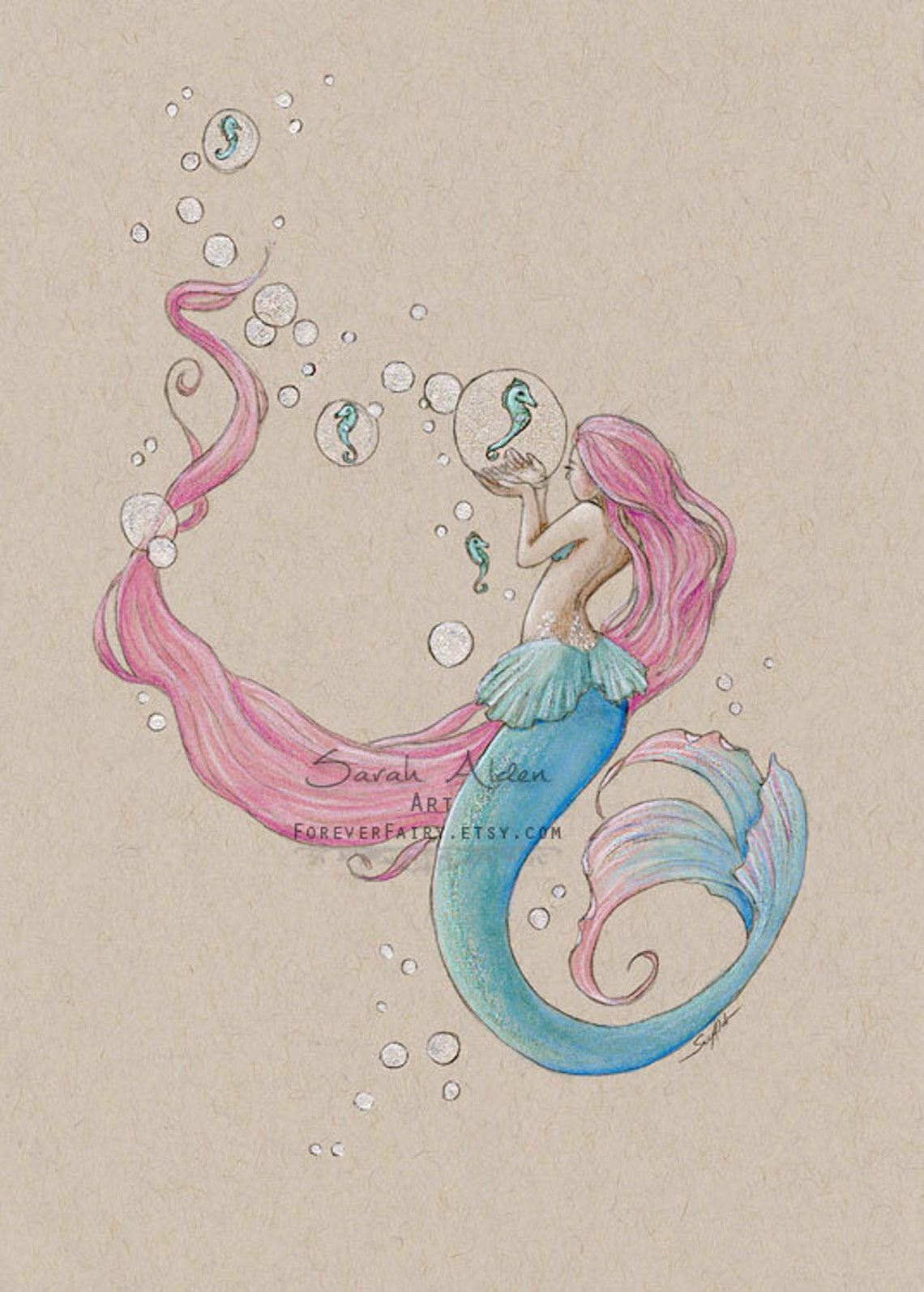 Seahorse Mermaid Art Seahorse Painting Little Mermaid Decor | Etsy