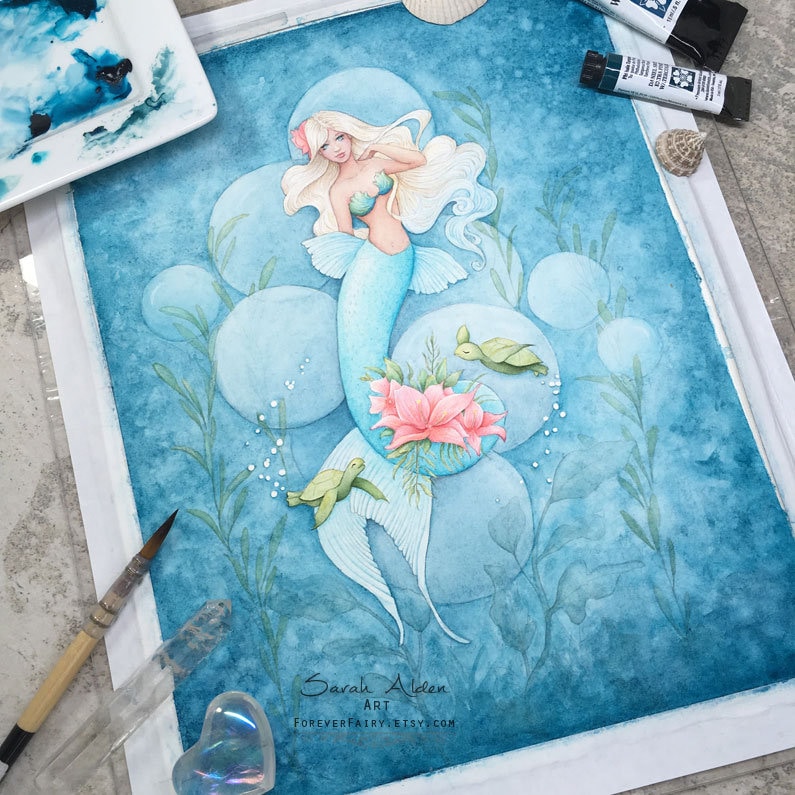 Sea Turtle Mermaid Art Mermaid Print the Little Mermaid - Etsy Australia