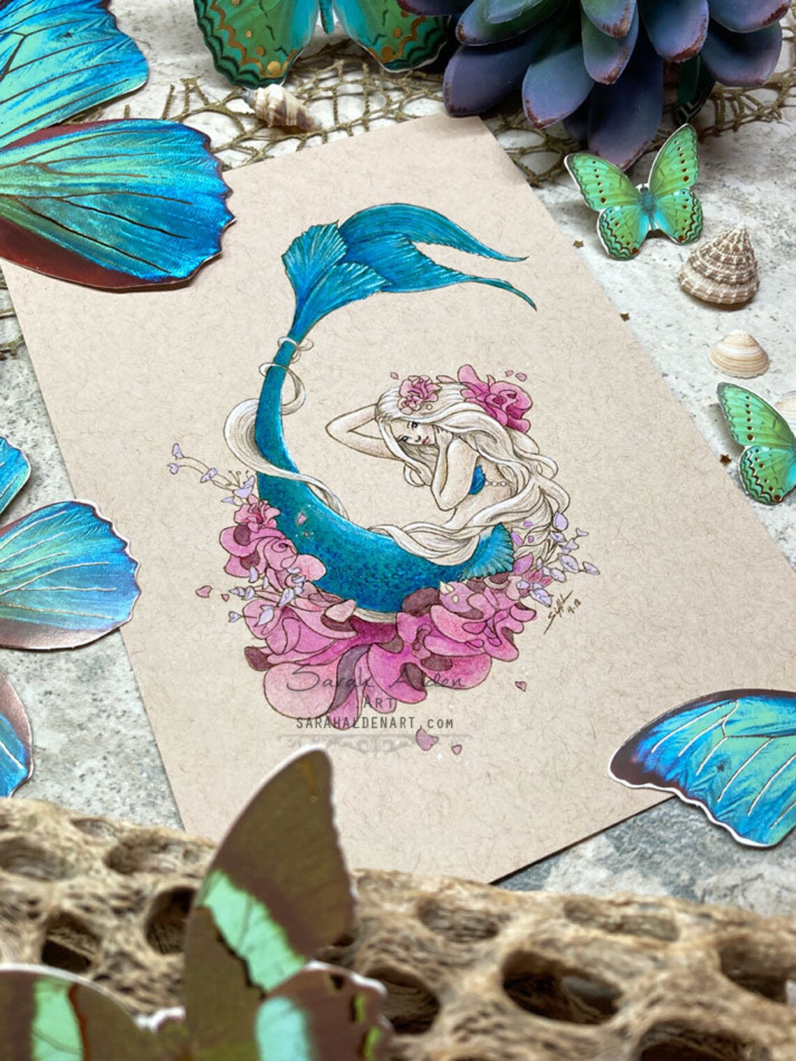 Flower Mermaid Art, Little Mermaid Print, Original Mermaid Painting ...