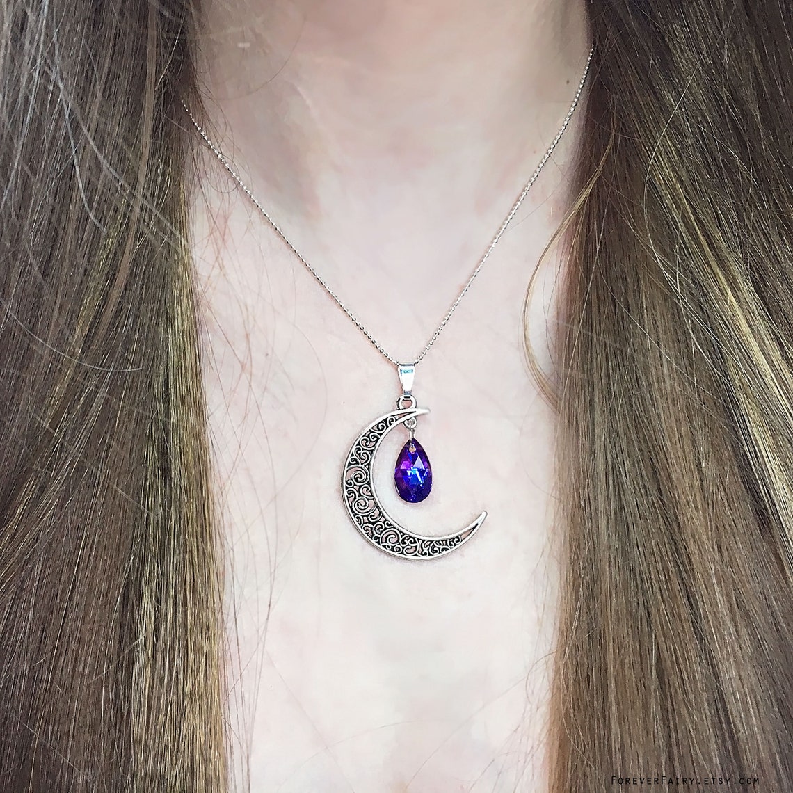 Crystal Moon Necklace Half Moon Necklace Crescent Moon | Etsy
