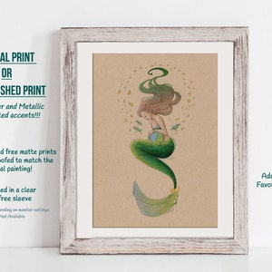 Earth Mermaid Art, Little Mermaid Print, Original Mermaid Painting, Eco ...