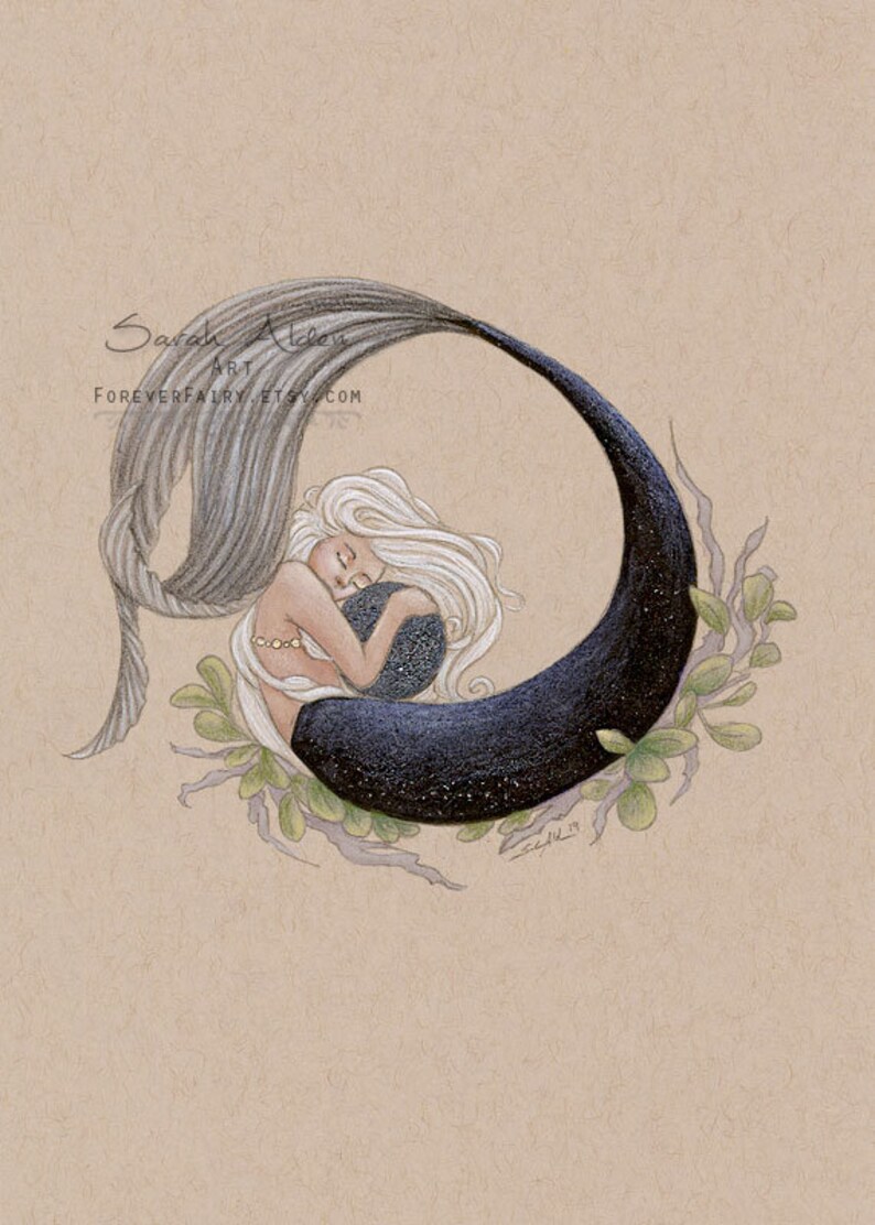 Black Pearl Mermaid Art, Black Mermaid Print, Glitter Mermaid Tail ...