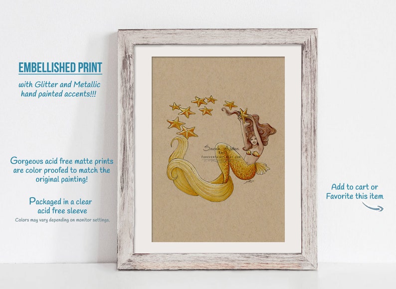 Starfish Mermaid Print, Little Mermaid Art, Tropical Mermaid Beach ...
