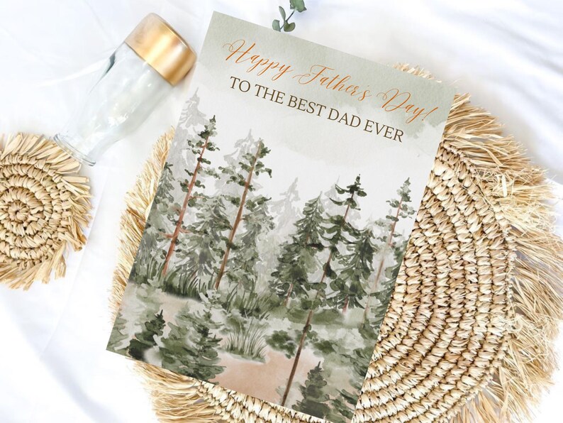 Rustic Forest Father’s Day Card, Watercolor Woodland Greeting Card for ...