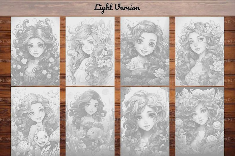 50 Anime Mermaid Grayscale Coloring Pages PDF, Fantasy Ocean Girls Book ...