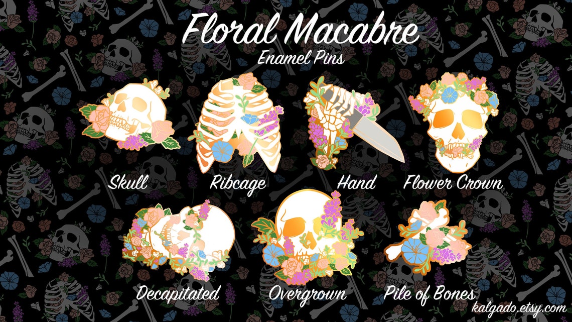 Floral Macabre Regular Skulls Skeleton Hard Enamel Pin | Etsy