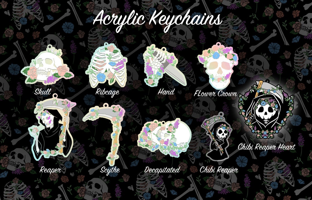 Floral Macabre Iridescent Acrylic Keychain Charm - Etsy