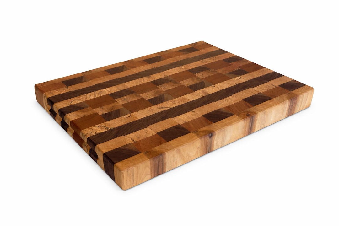 End Grain Handcrafted Walnut, Spalted Hickory & Cherry Wood Cutting ...