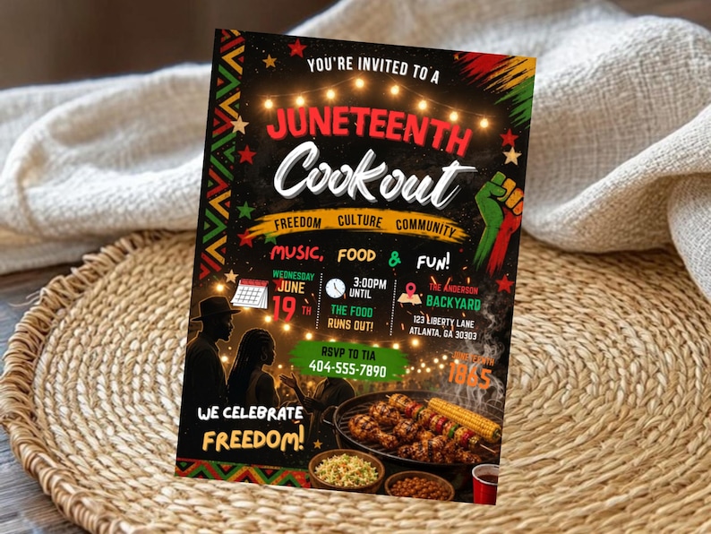 Juneteenth Cookout Invitation Template, Editable Canva BBQ Party Invite ...