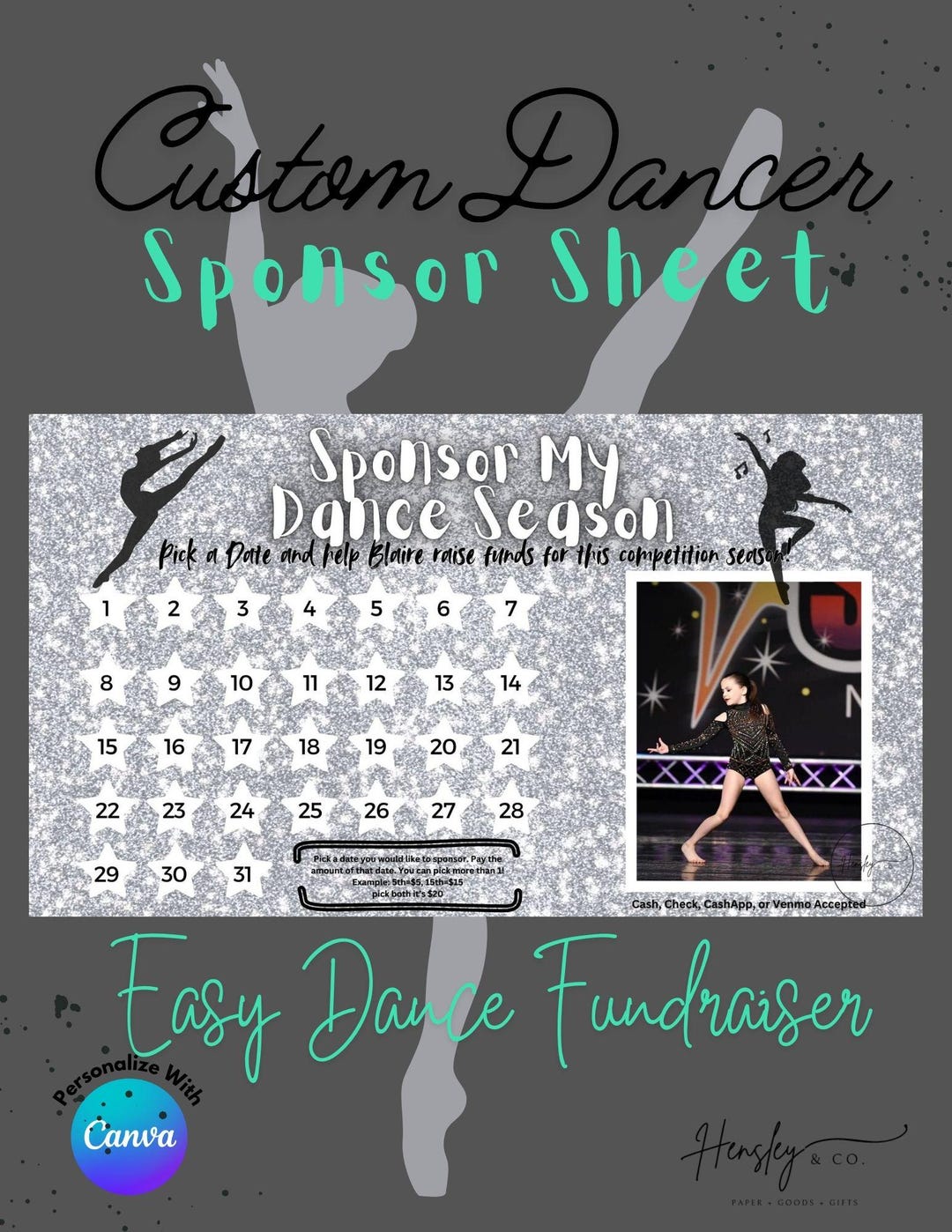 Editable Dance Fundraiser Calendar: Ballet Pick a Date (digital ...