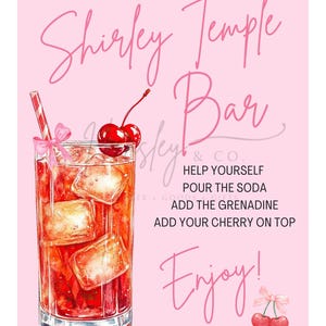 Shirley Temple Bar Sign, Coquette, Preppy Party, Template, Cherry, Baby ...