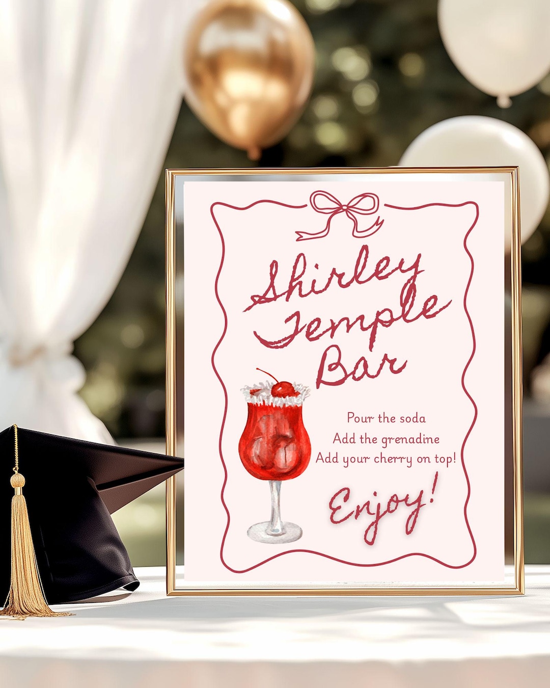 Shirley Temple Bar Sign, Coquette, Preppy Party, Template, Cherry, Baby ...