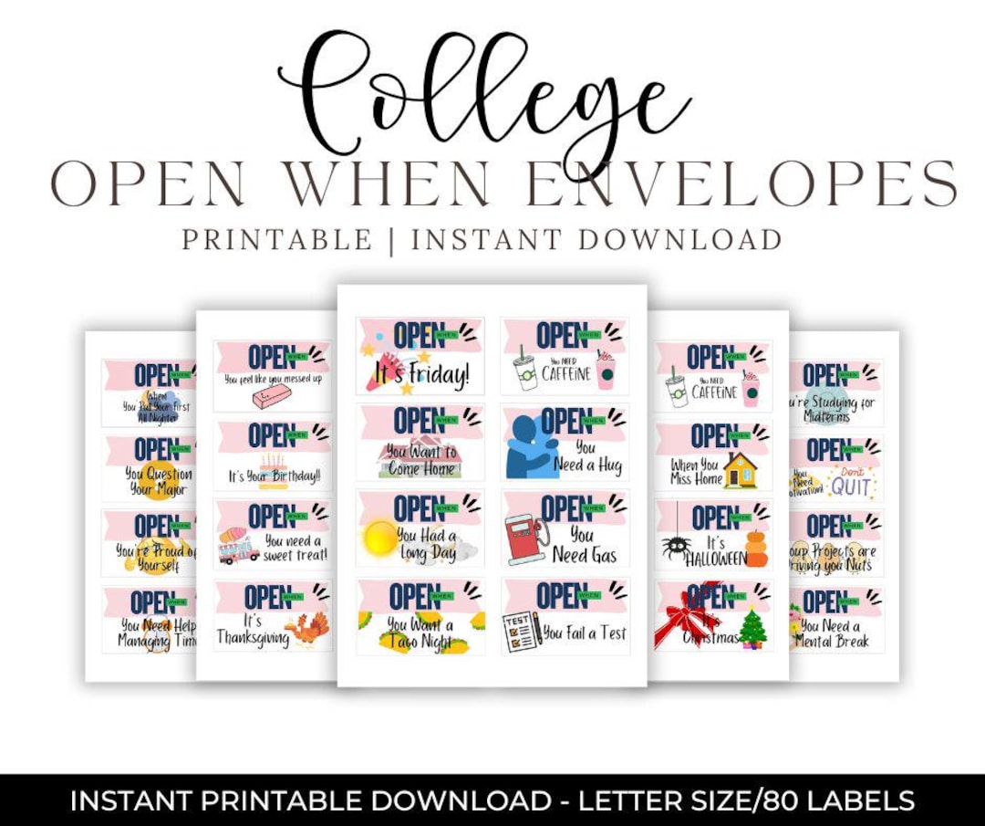 Open When Letters for College Students: DIY Encouragement Kit (digital ...