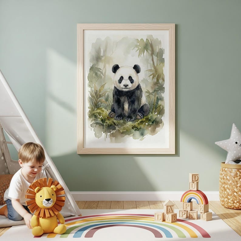Baby Panda Nursery Print | Watercolour Jungle Animal Wall Art | Gender ...