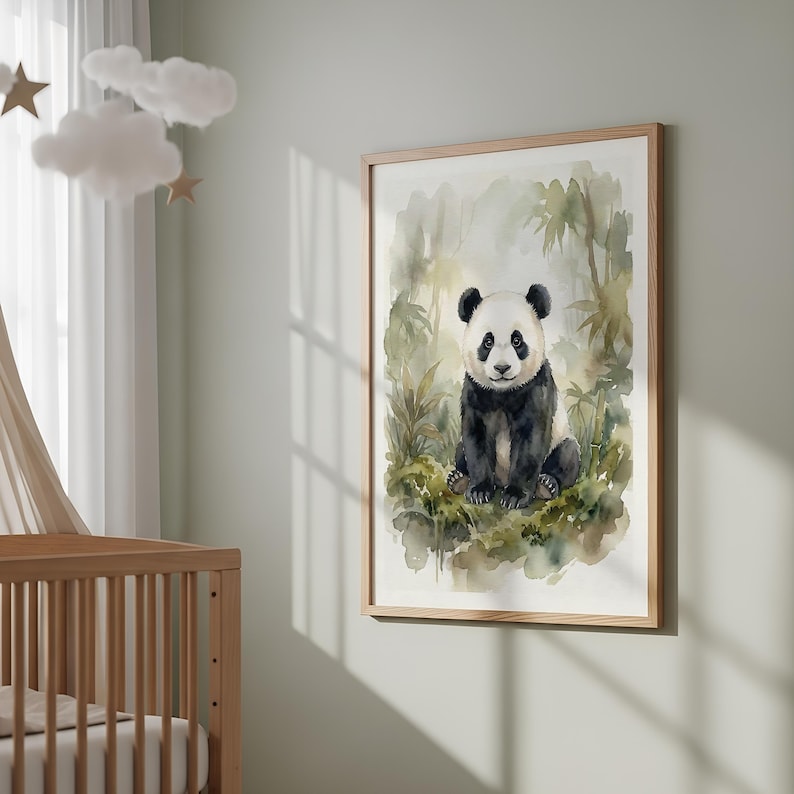 Baby Panda Nursery Print | Watercolour Jungle Animal Wall Art | Gender ...