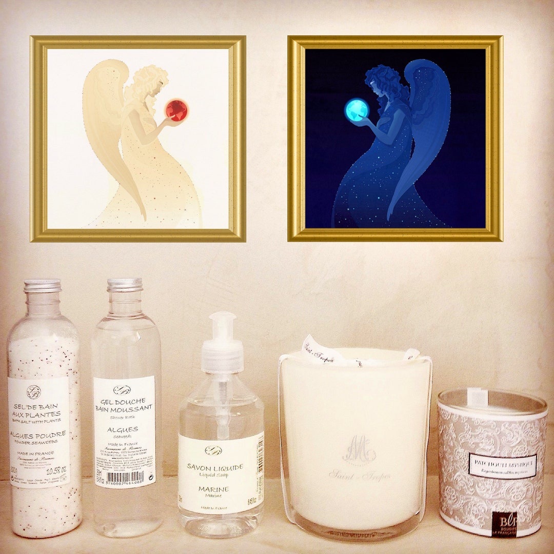 Digital Day and Night Angel Prints W/bonus Matching Seamless Patterns ...