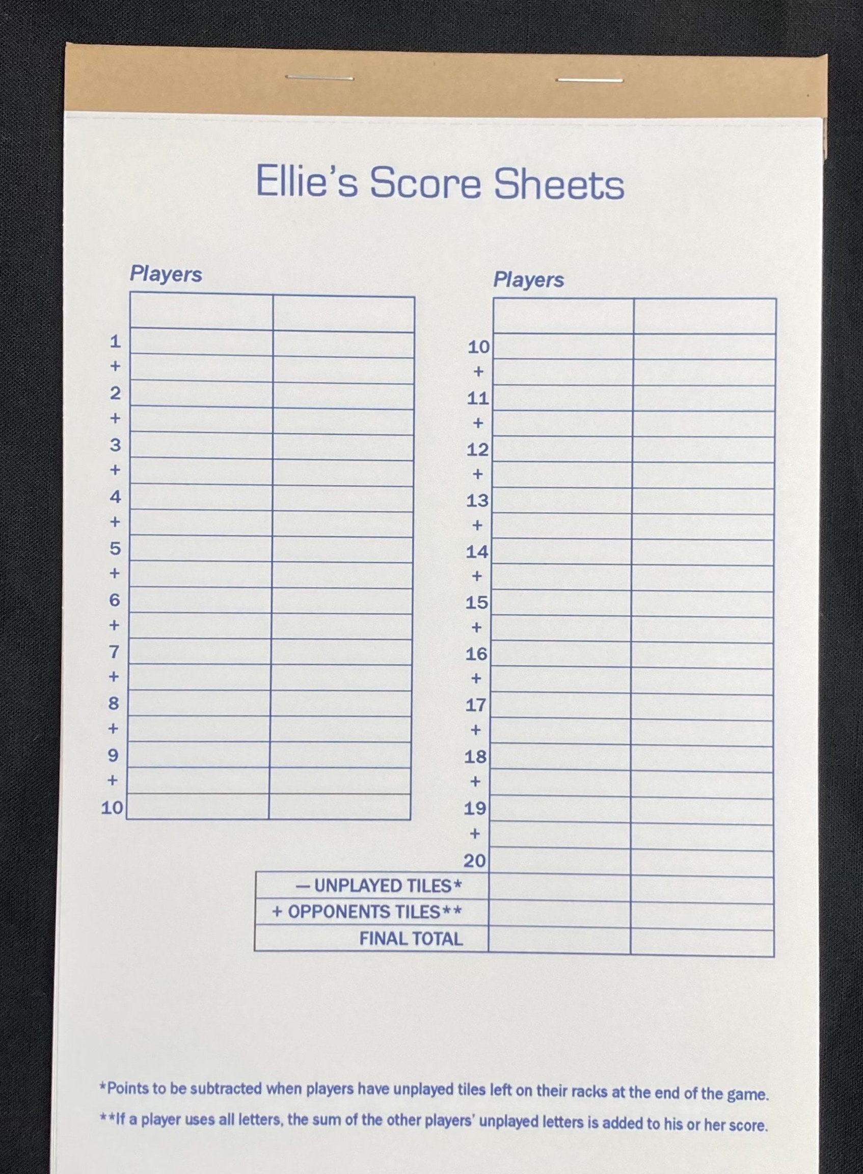 Personalized Scrabble Score Card Notepad: Family Game Night (half Size ...