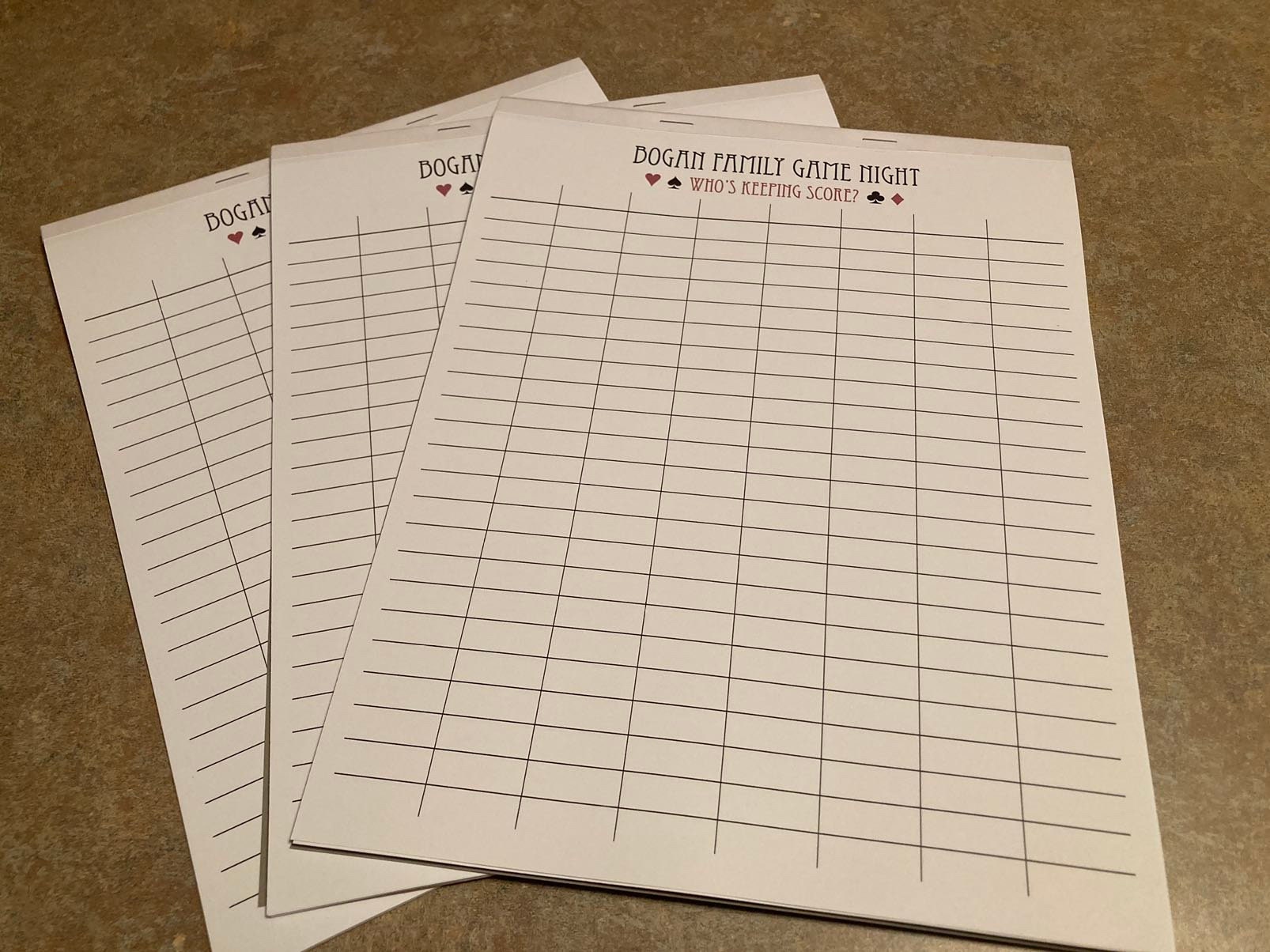 Custom Game Score Cards: Set of 3, Perforated Sheets - Etsy