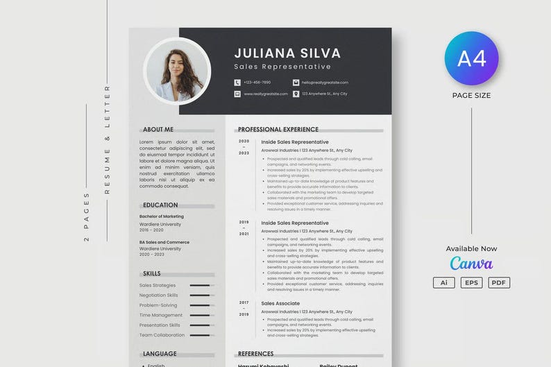 Modern Clean CV Resume Template | Professional Job Application Design ...