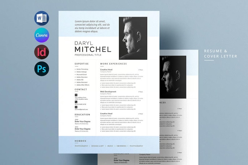 Resume and Cover Letter Template (word, PSD, Indesign, Canva) - Etsy