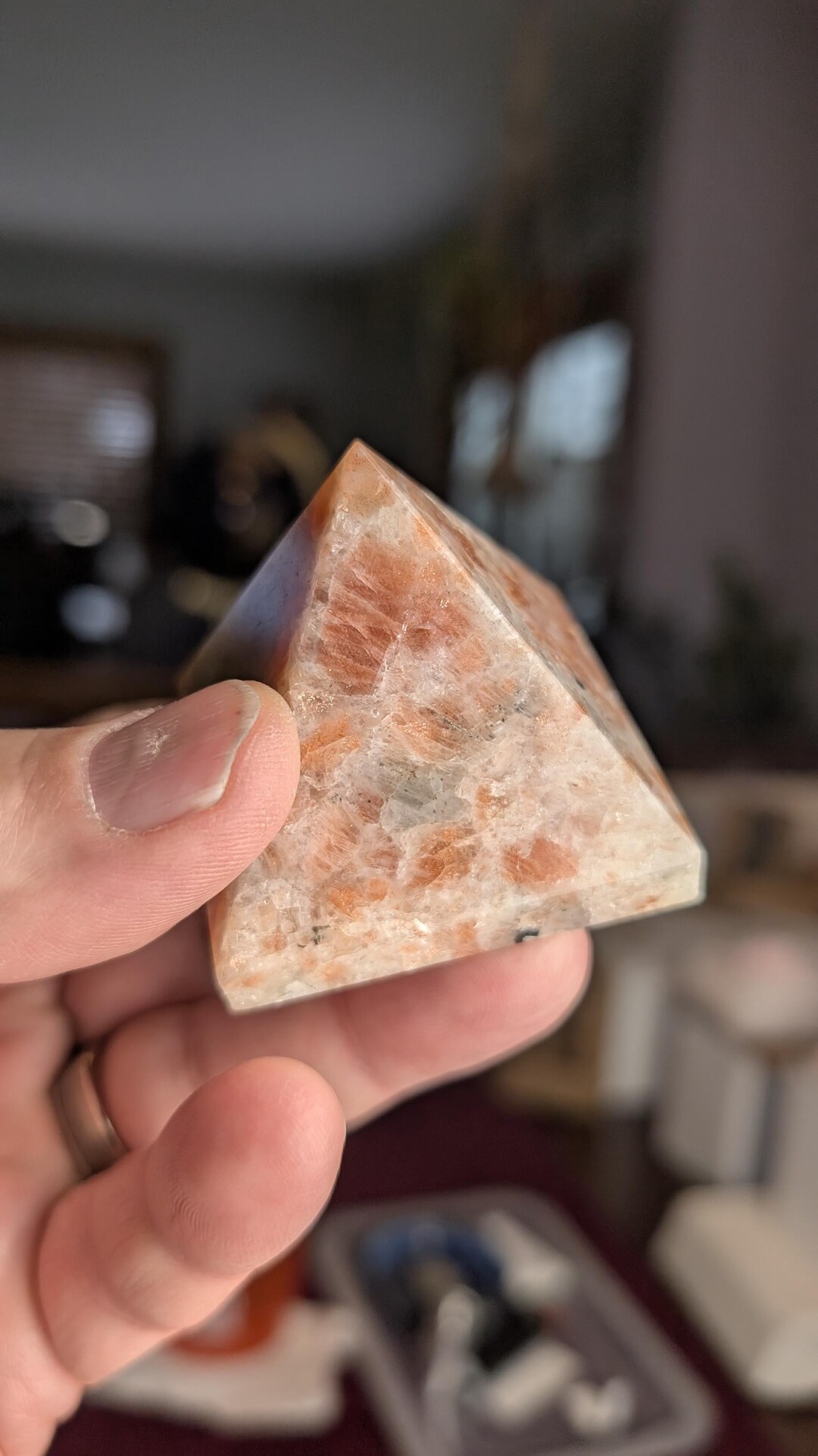 Sunstone Pyramid Sparkling Polished Natural Orange Labradorite Feldspar Gemstone Crystal Mineral ...