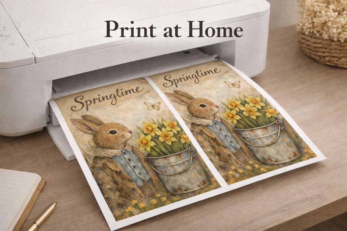 Vintage Spring Bunny Printable Wall Art Rustic Farmhouse Easter Decor ...