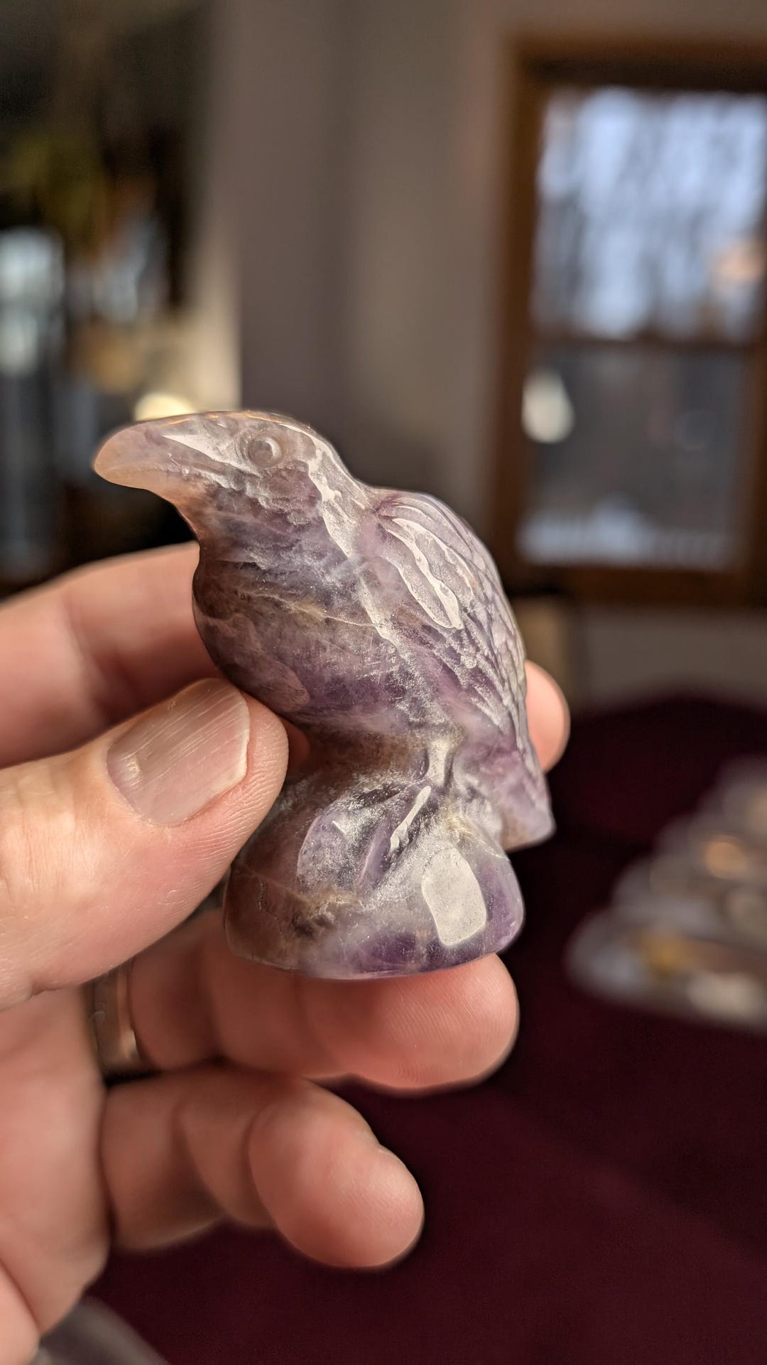 Stone Carved Moss Agate Raven Crow Purple Green Carving Abundance Plant ...