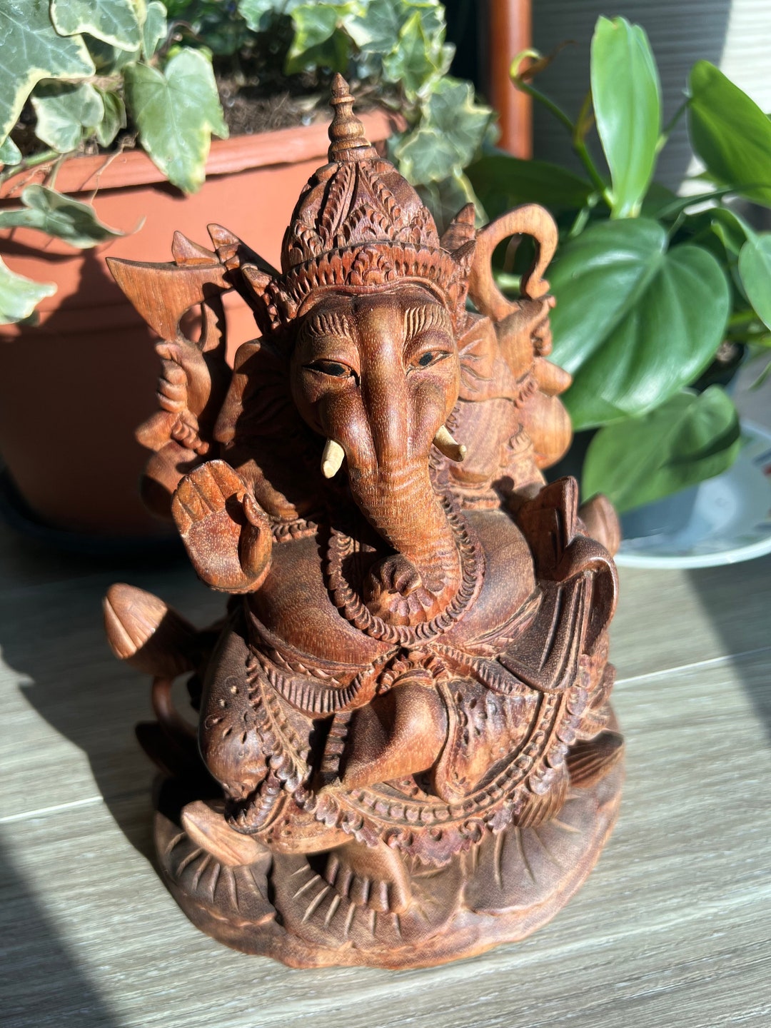 Ganesha Monkey Pod Statue Wood Carving Carved Carving Wisdom Knowledge ...