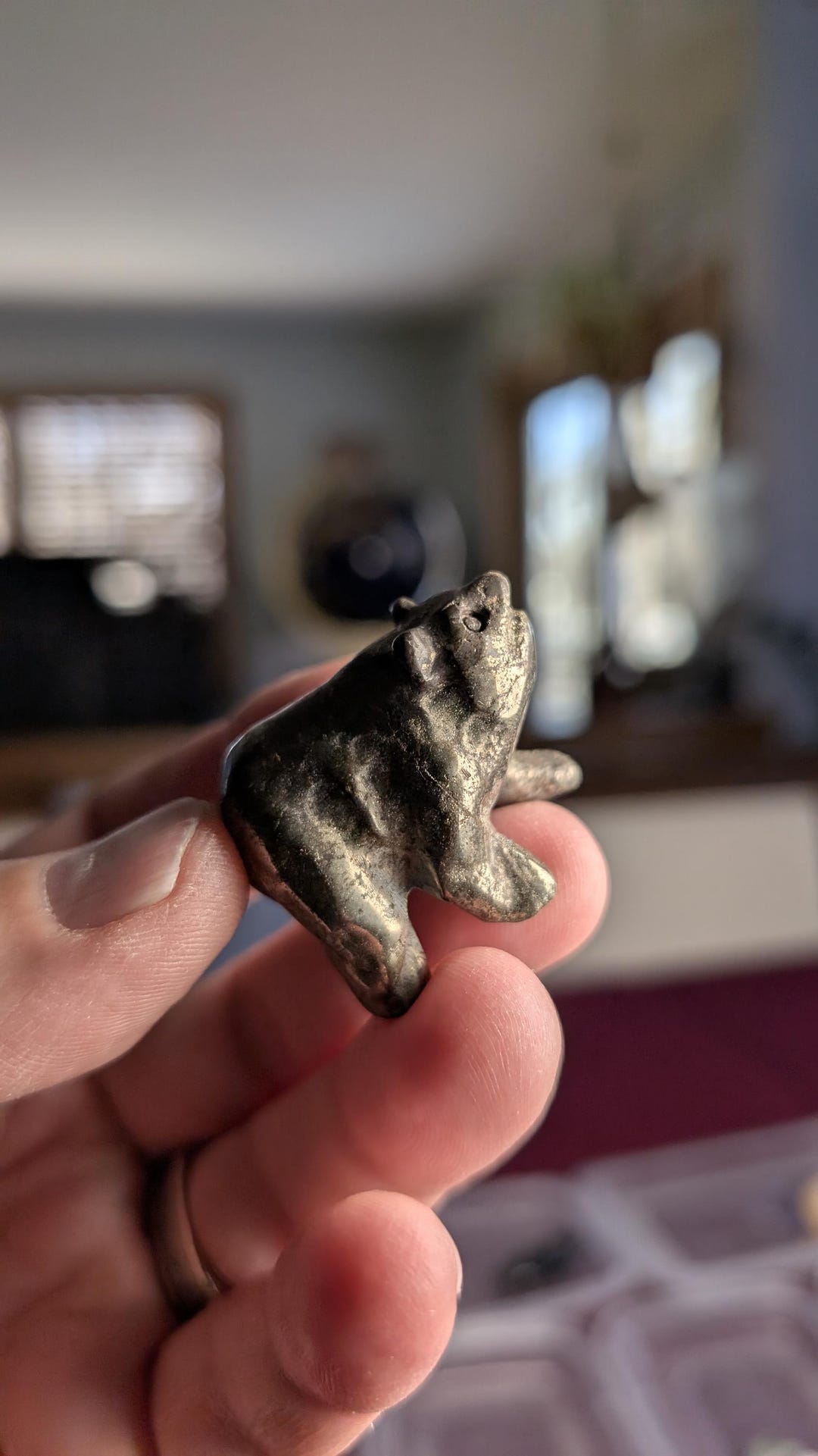 Pyrite Stone Carved Bear Animal Statue Carving Protection Memory OF197 ...