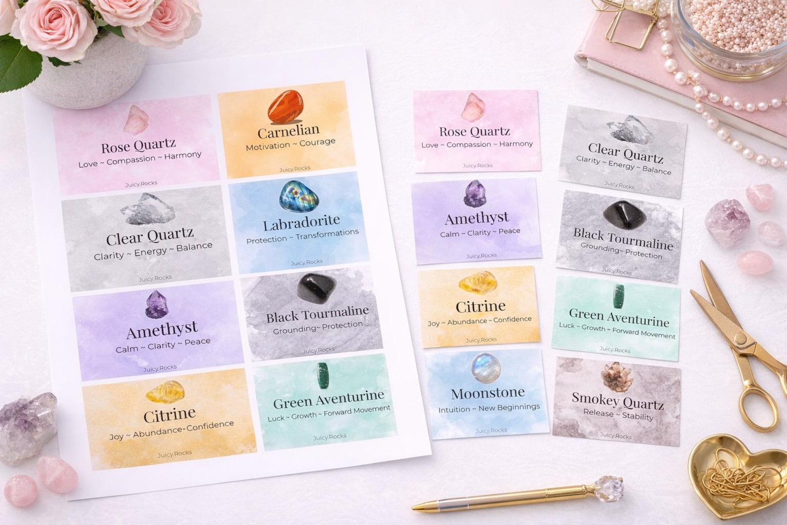 Crystal Meaning Cards Printable | 2x3 Info Cards | Growing Collection ...