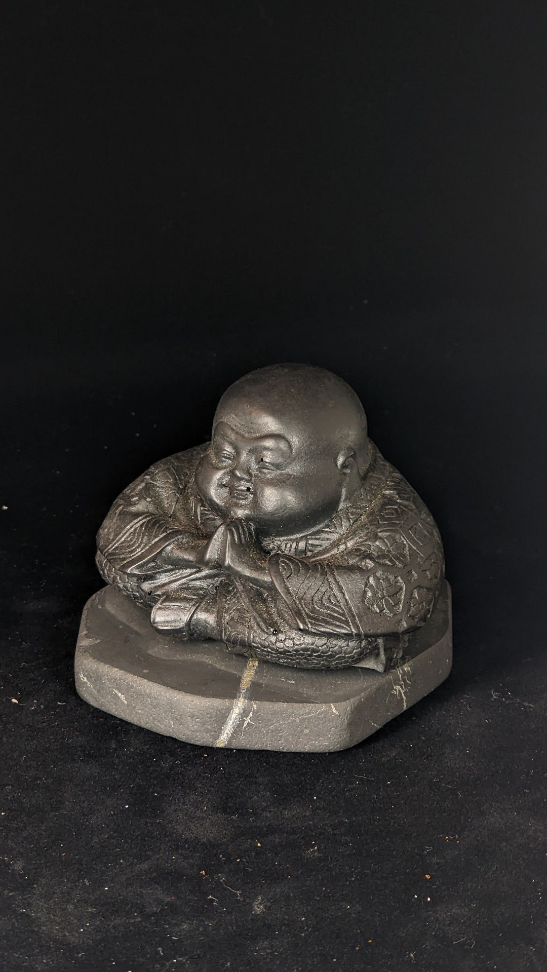 Black Shungite Buddha EMF Protection Mineral Meditation Crystal Grid ...