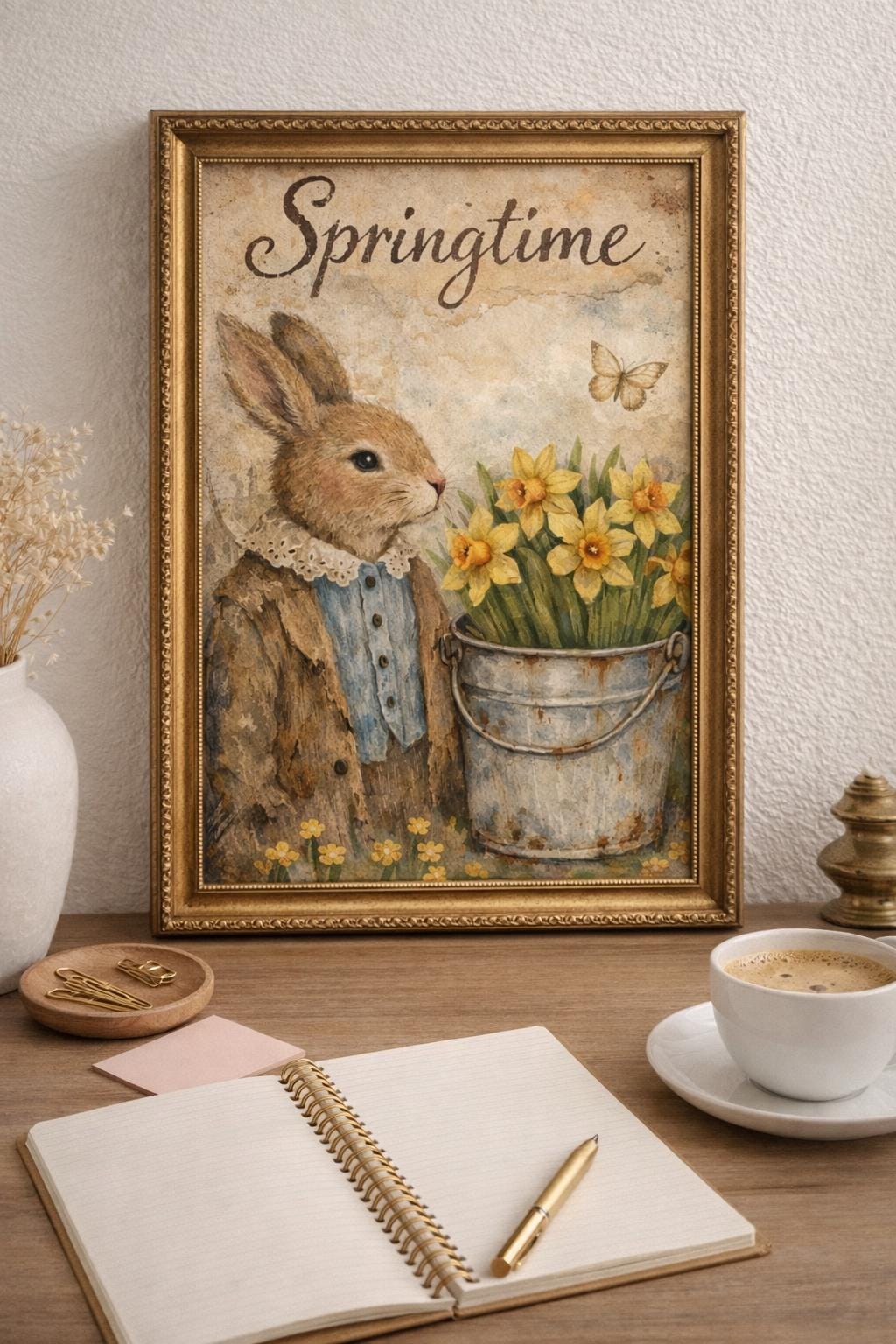 Vintage Spring Bunny Printable Wall Art Rustic Farmhouse Easter Decor ...