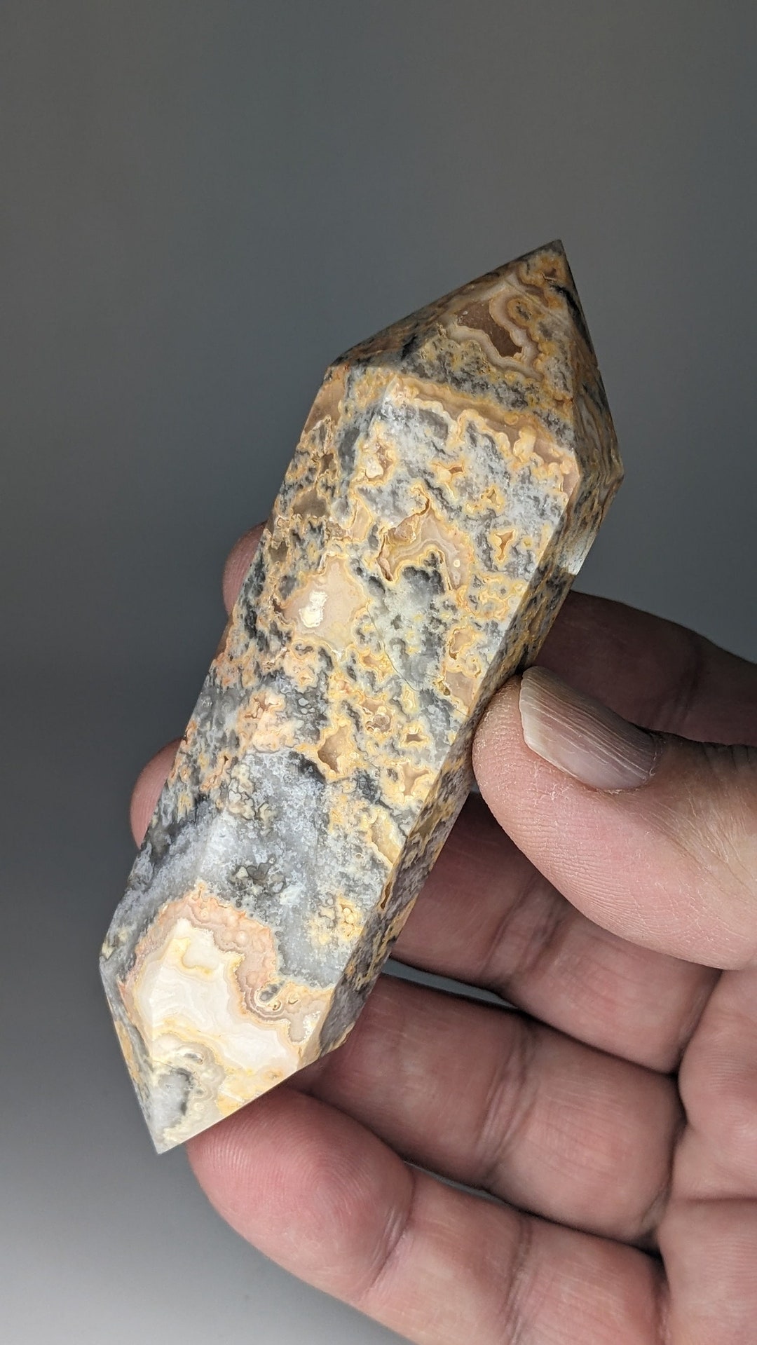 Laguna Crazy Lace Tan Gray Red Cream Agate Double Terminated Point ...