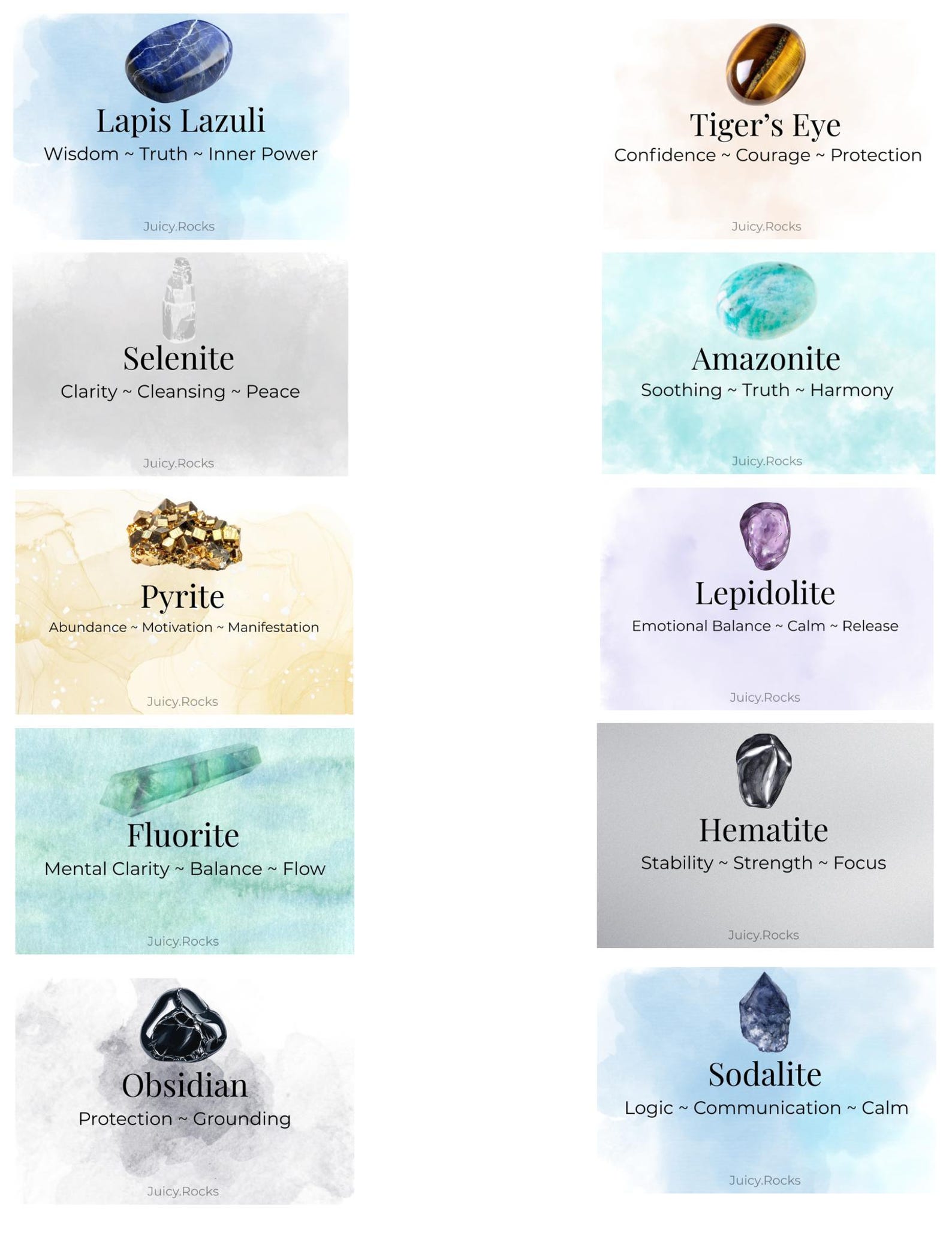Crystal Meaning Cards Printable | 2x3 Info Cards | Growing Collection ...