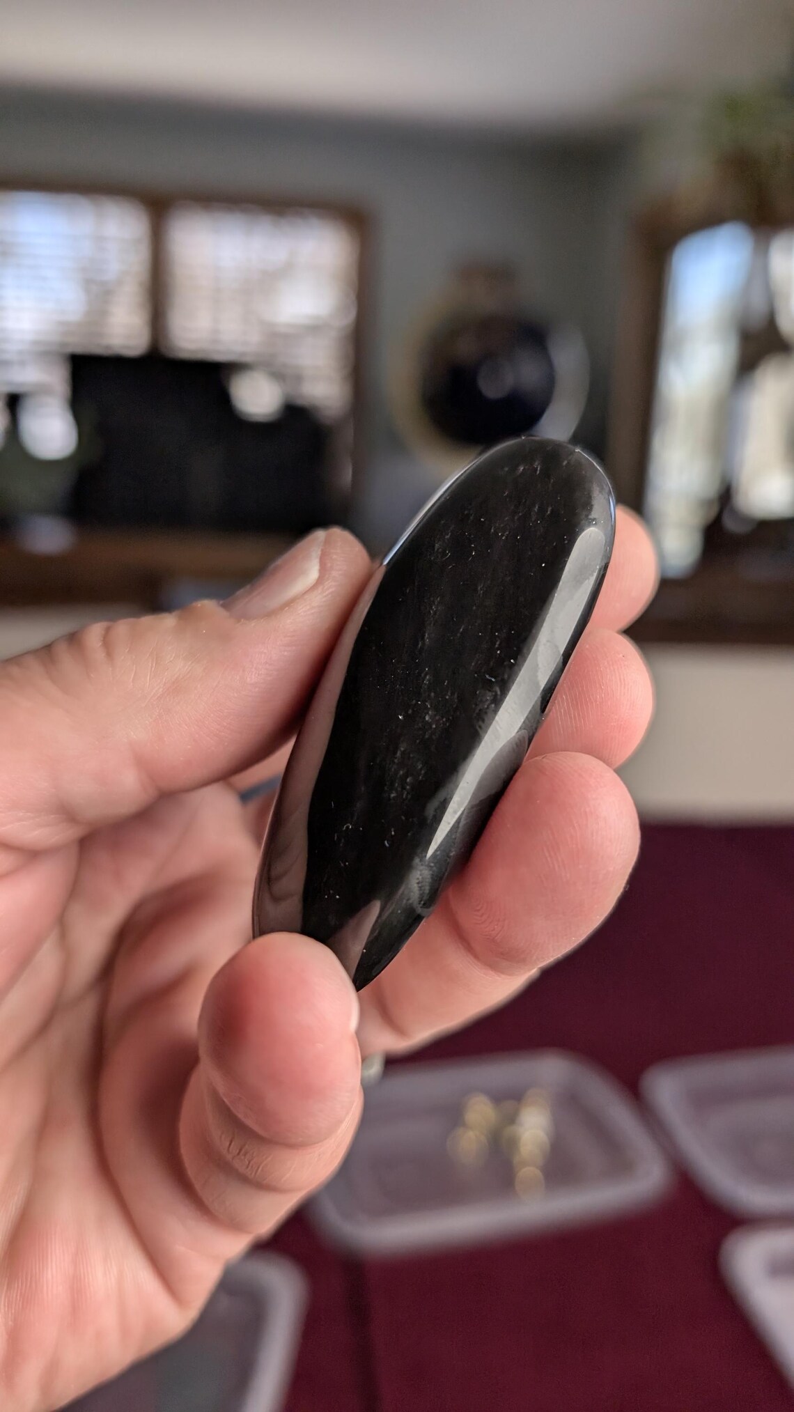 Shiny Rainbow Black Obsidian Stone Carved Large Palm Stone Display ...