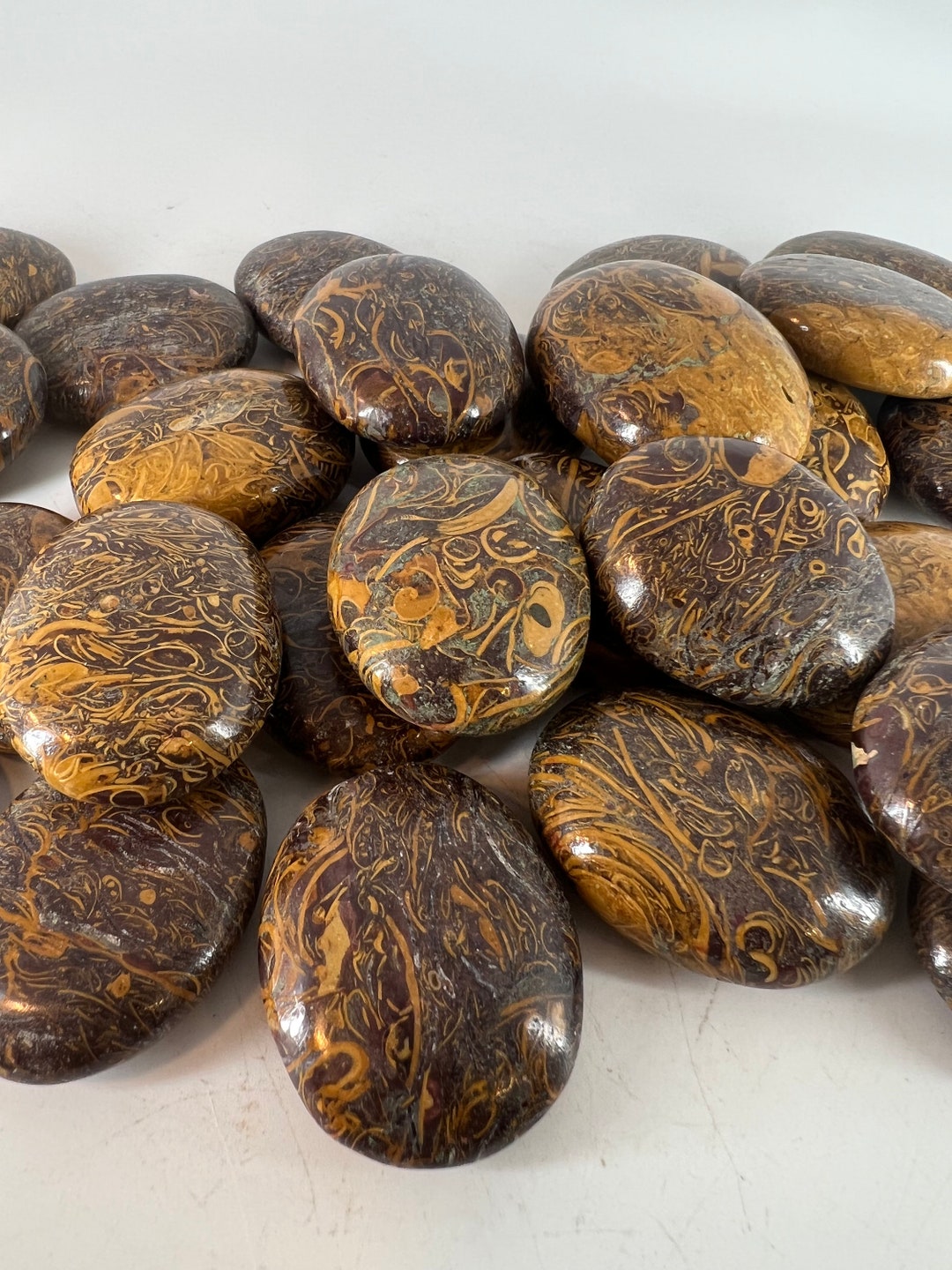 Calligraphy Jasper Stone Palm Stone Pillow Brown Scribbles Crystal ...