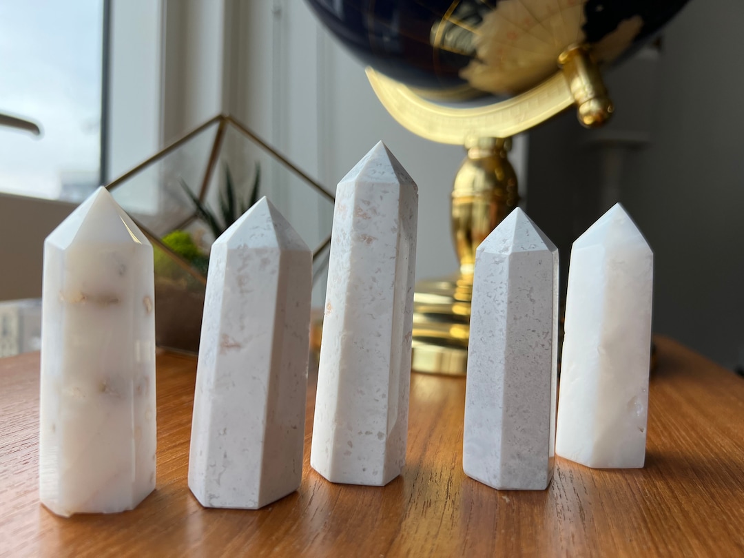 Snow White Druzy Agate White Plume Chakra Stone Healing Tower Who21g1 ...