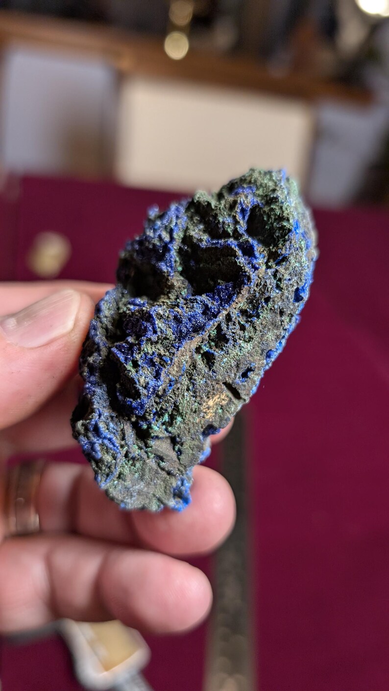 Natural Deep Blue Azurite Slab Stone Point Tower Healing Blue Green ...