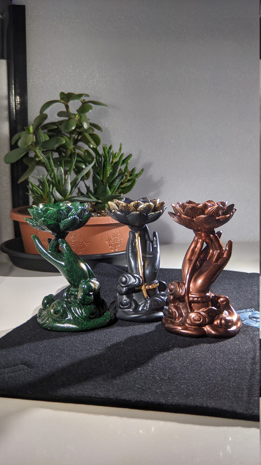 Copper Color Lotus Hand Crystal Stone Sphere Stand Holder Base Display ...